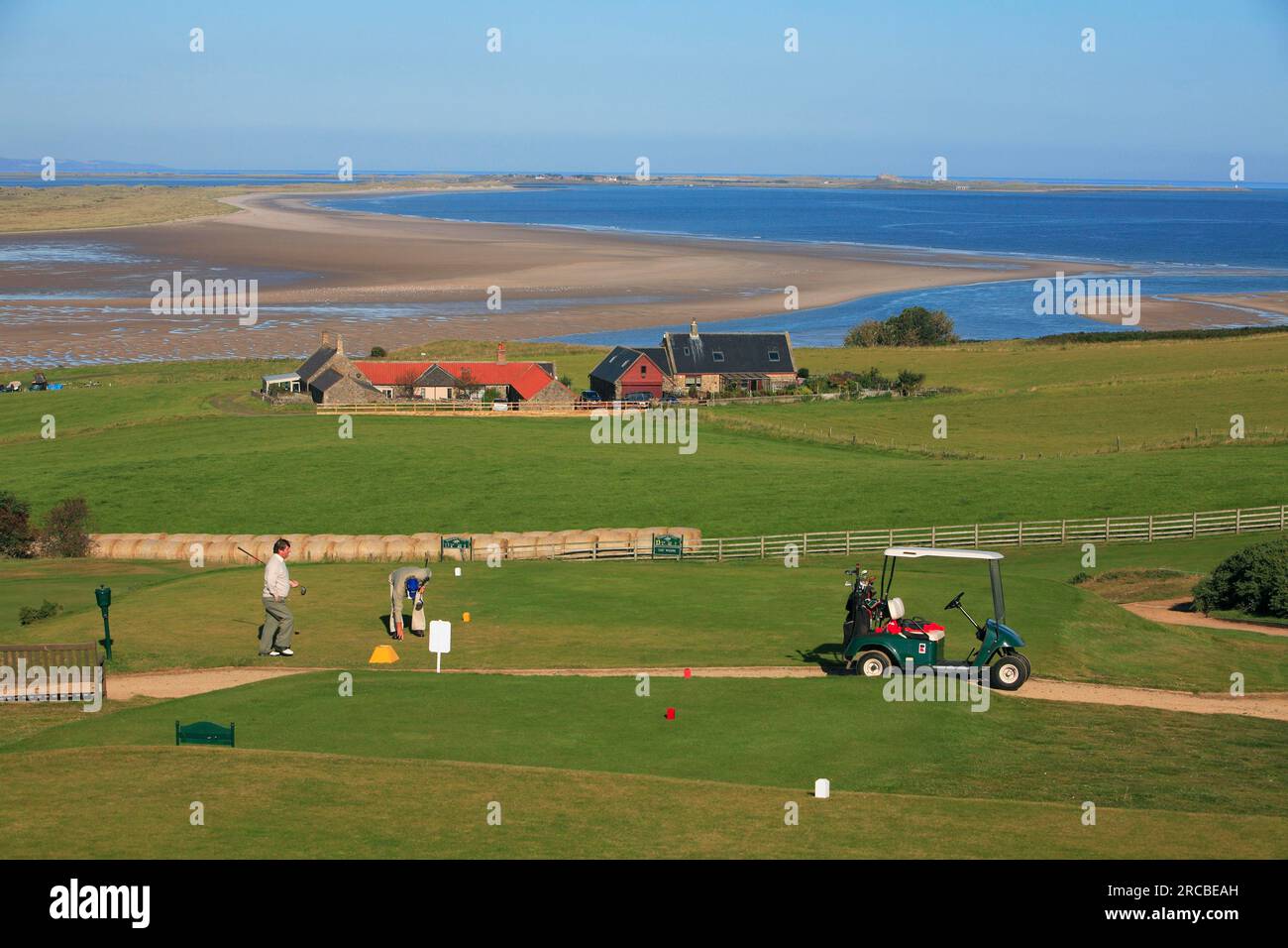 Golf course, Bamburgh, Budle Bay, Northumberland national park, England ...