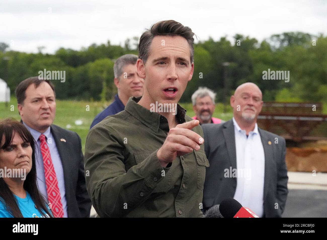 U.S. Sen. Josh Hawley makes his remarks at the Weldon Spring ...