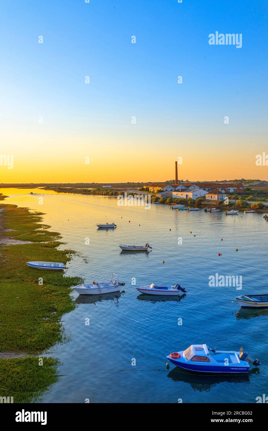 View on Gilão river, from the Descobrimentos bridge, Tavira, Algarve ...