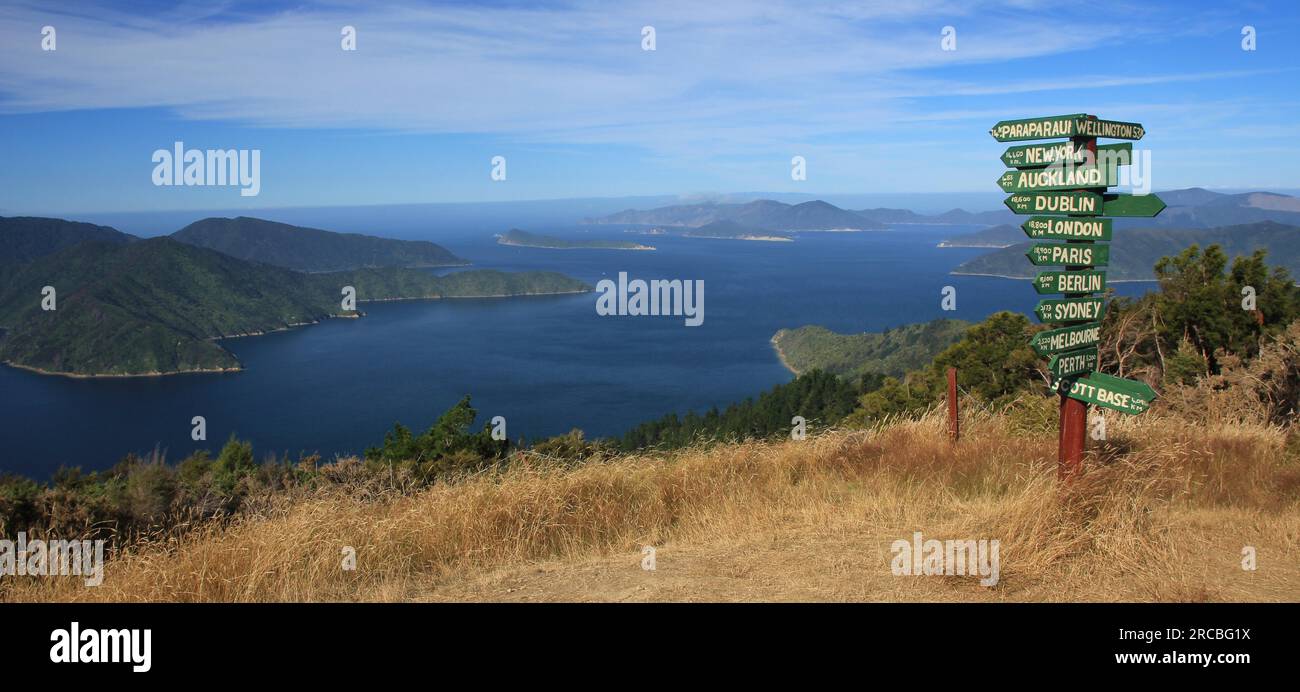 Endeavour Inlet and hills. Scene in the Marlborough Sounds Stock Photo ...