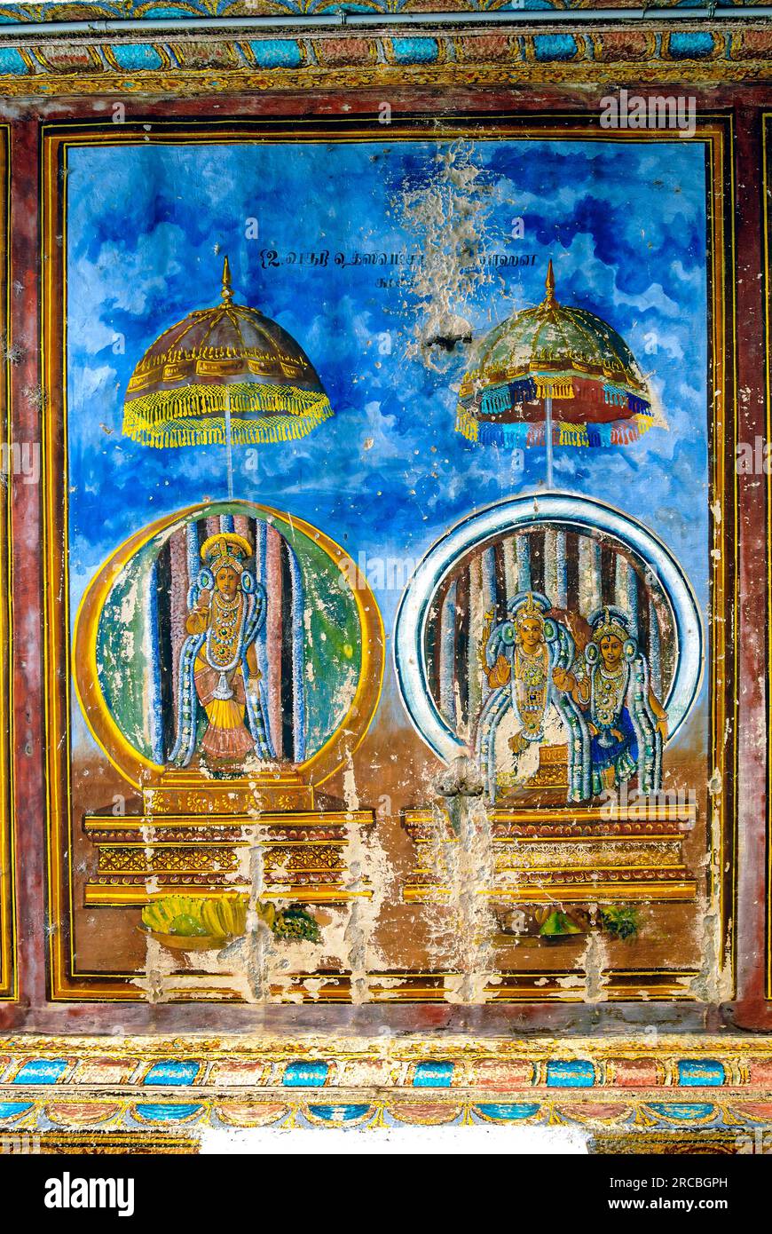 300 year- old wall paintings murals frescoes in Uma Maheswarar temple ...