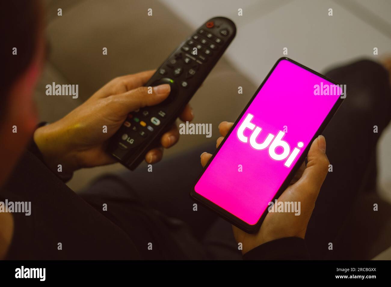 In this photo illustration, the Tubi logo seen displayed on a ...