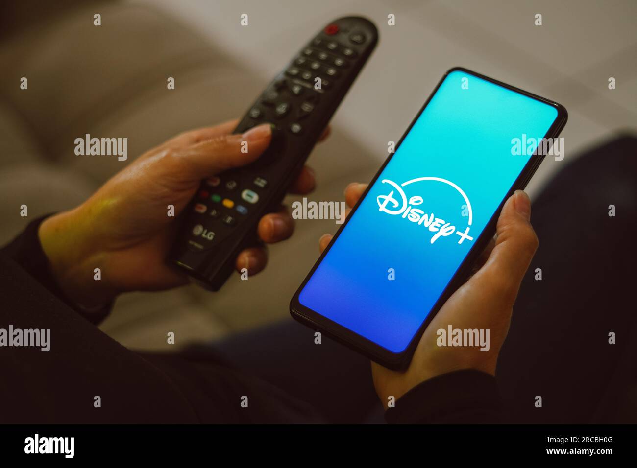 In this photo illustration, the Disney + (Disney Plus) logo seen ...