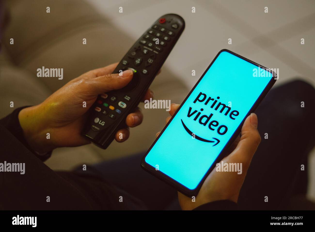 In this photo illustration, the Amazon Prime Video logo seen displayed ...