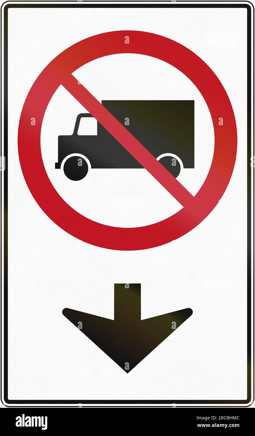 Canadian traffic sign prohibiting thoroughfare of lorries on the lane ...