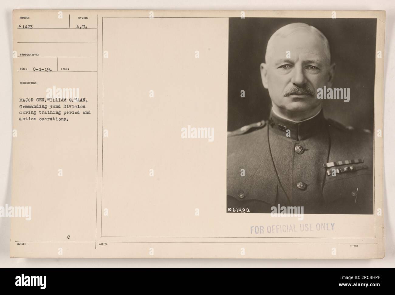 Major General William G. Haan, Commanding 32nd Division, photographed ...