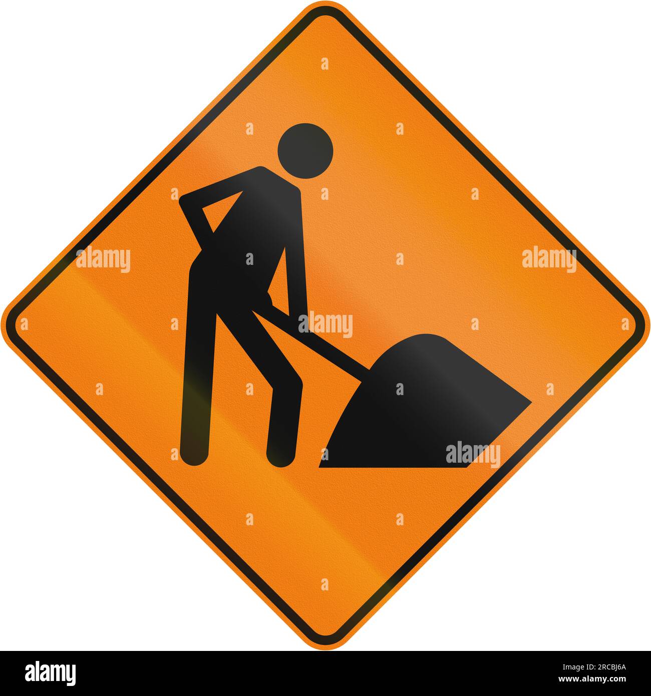 Temporary warning road sign in Canada - Workers in road ahead. This ...