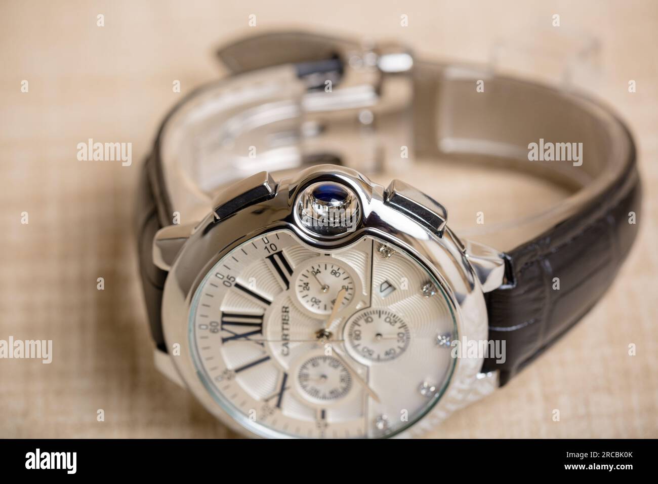 Hand wrist watch chronograph classic designer time clock Stock Photo ...