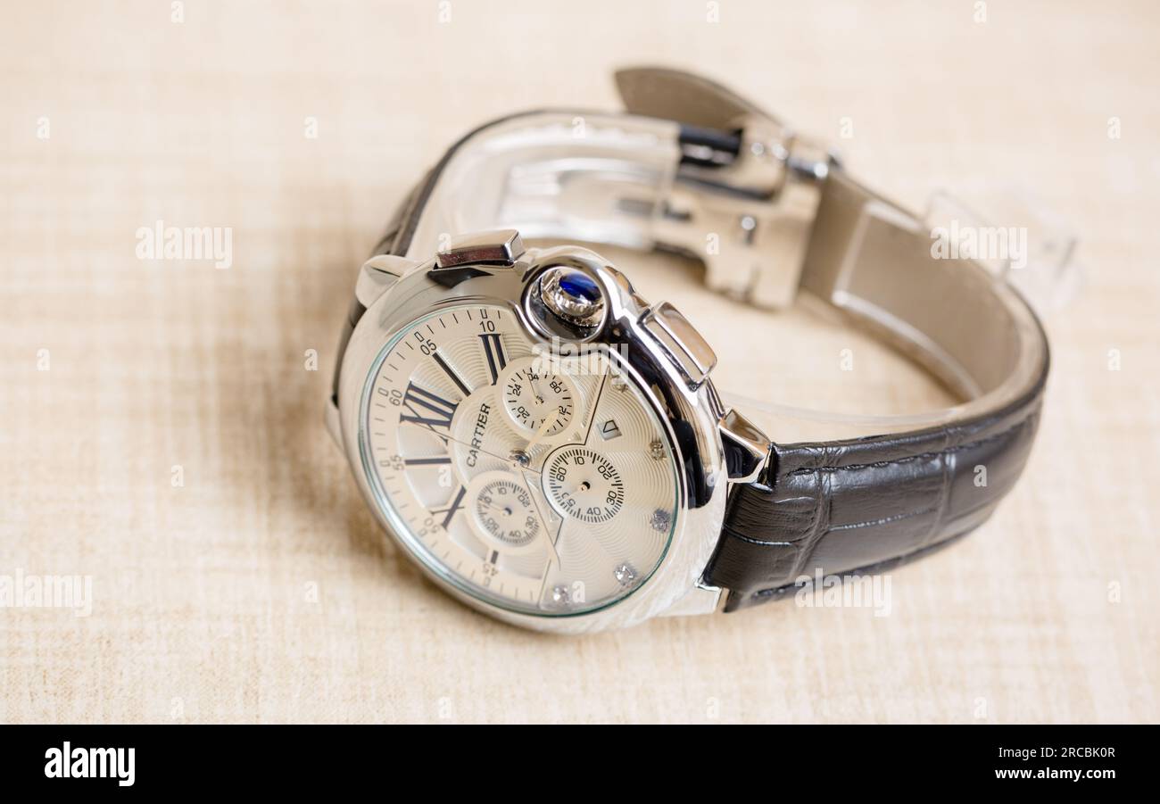 Hand wrist watch chronograph classic designer time clock Stock Photo ...