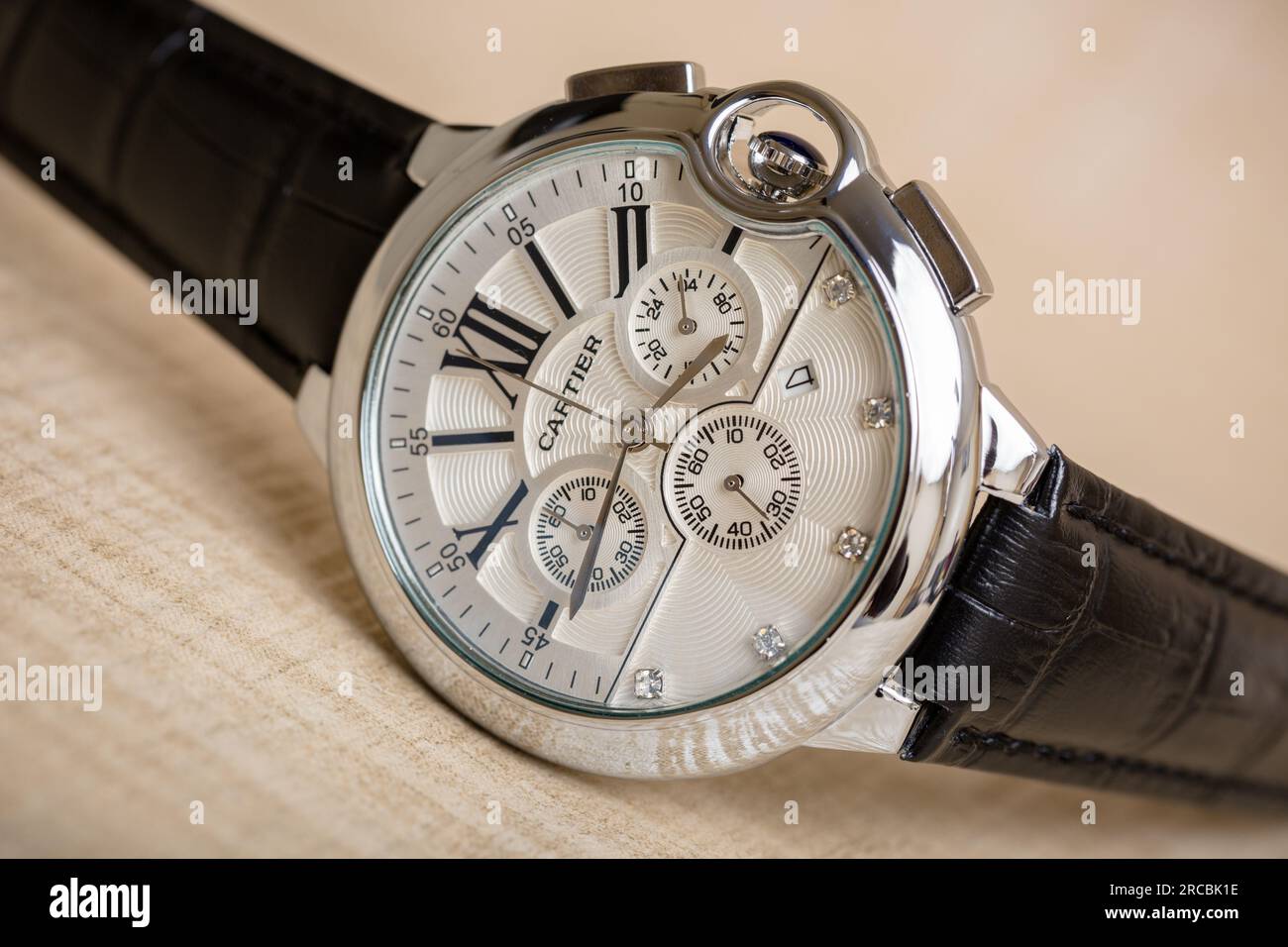 Hand wrist watch chronograph classic designer time clock Stock Photo ...