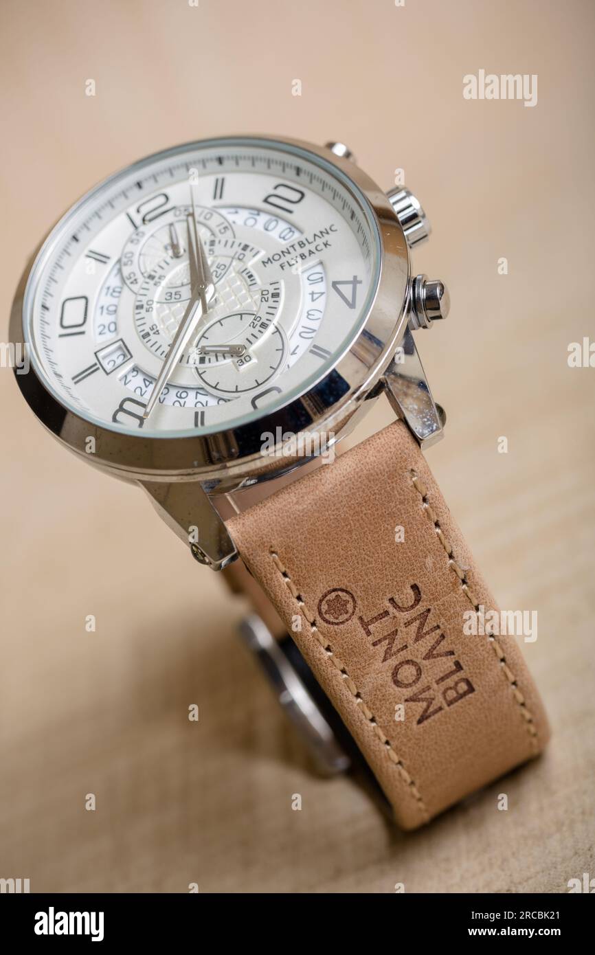 Hand wrist watch chronograph classic designer time clock Stock Photo ...