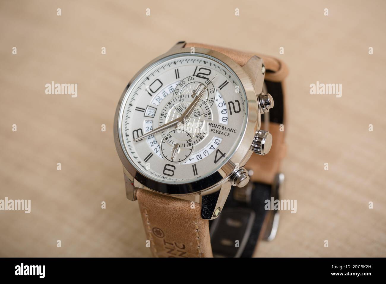 Hand wrist watch chronograph classic designer time clock Stock Photo ...