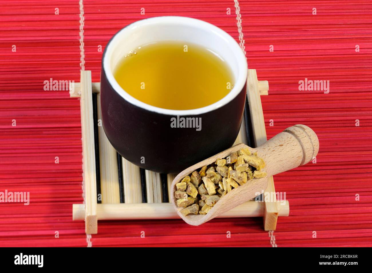Cup of Baikal hellebore root tea, Huang Qin (Scutellaria baicalensis ...
