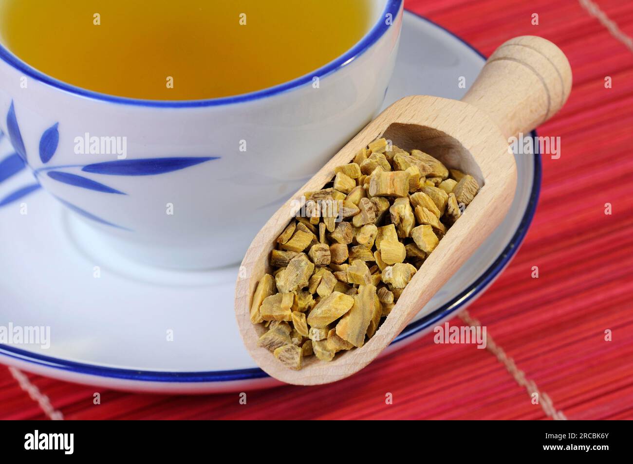 Cup of Baikal hellebore root tea, Huang Qin (Scutellaria baicalensis ...