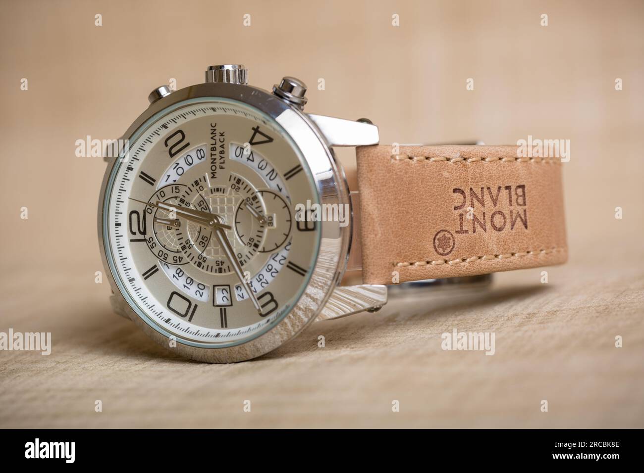 Hand wrist watch chronograph classic designer time clock Stock Photo ...