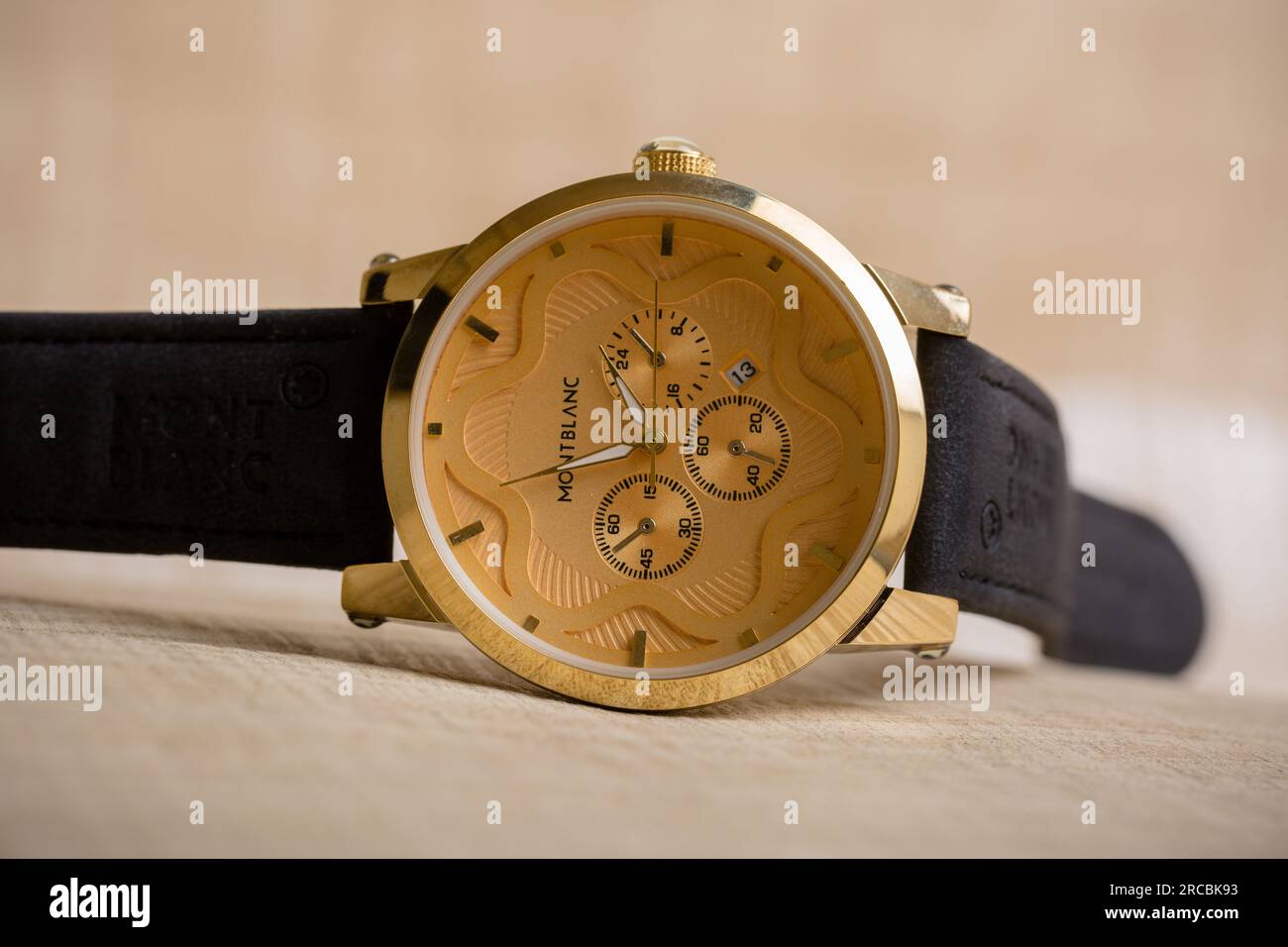 Hand wrist watch chronograph classic designer time clock Stock Photo ...