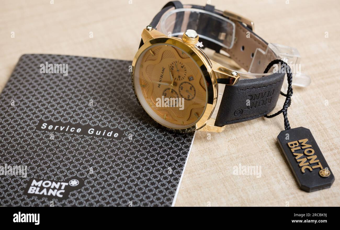 Hand wrist watch chronograph classic designer time clock Stock Photo ...