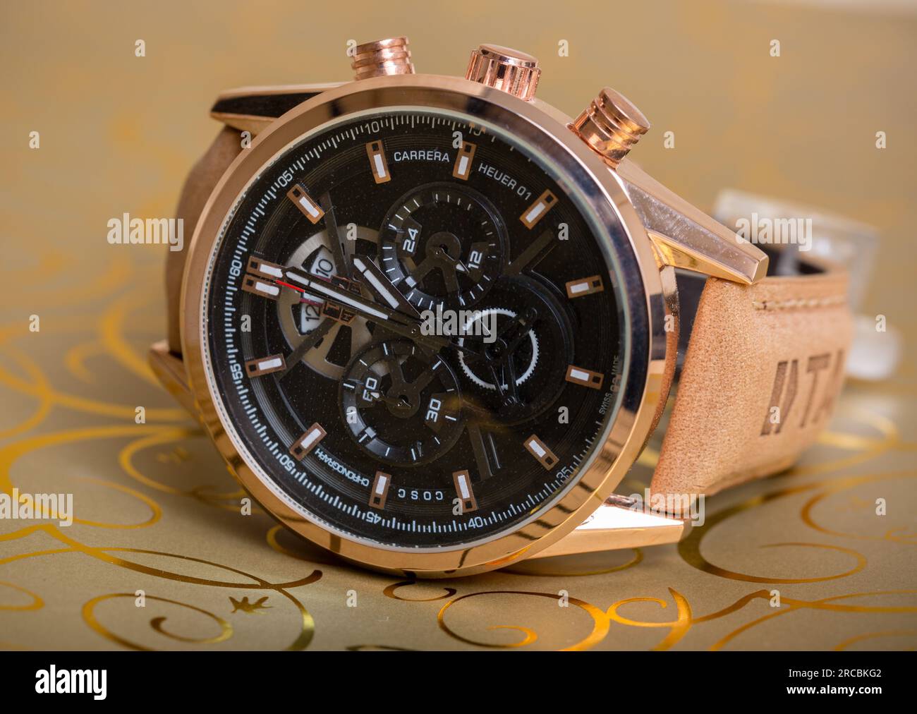 Hand wrist watch chronograph classic designer time clock Stock Photo ...