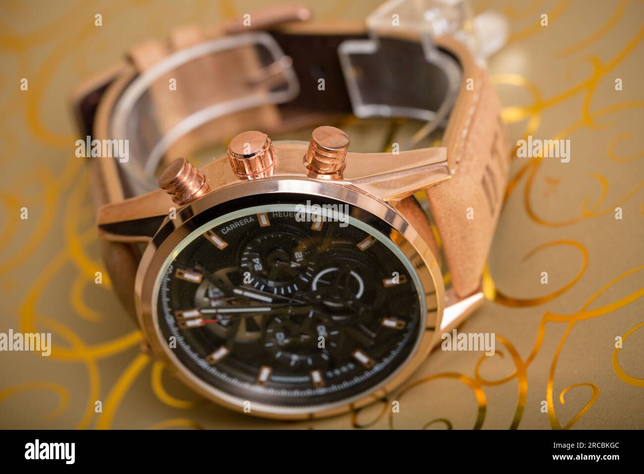 Hand wrist watch chronograph classic designer time clock Stock Photo ...