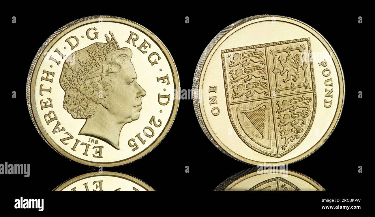 2015 One Pound coin with the Shield design and the 4th coin portrait of ...