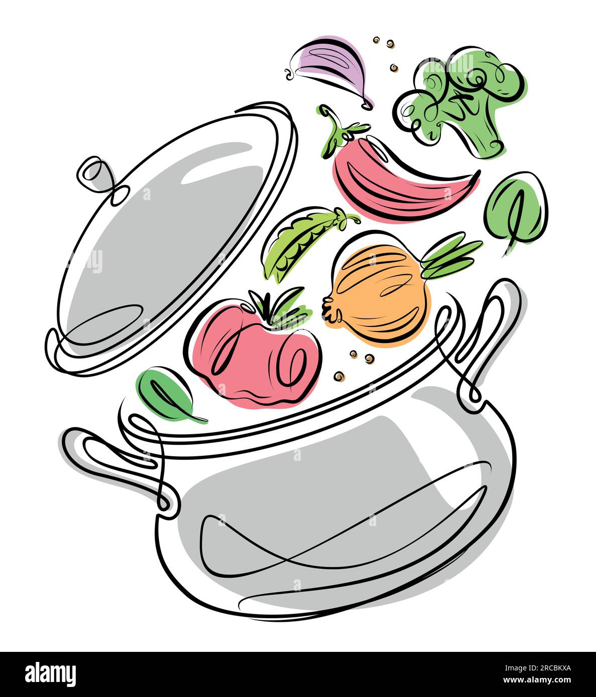 Food preparation. Fresh vegetables and a kitchen pot with lid. Cooking ...
