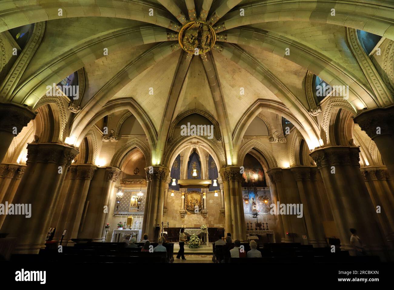 Barcelona, Spain, June 2023, detail of the crypt of the Sagrada Familia ...