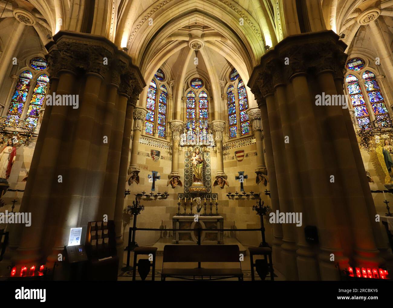 Barcelona, Spain, June 2023, detail of the crypt of the Sagrada Familia ...
