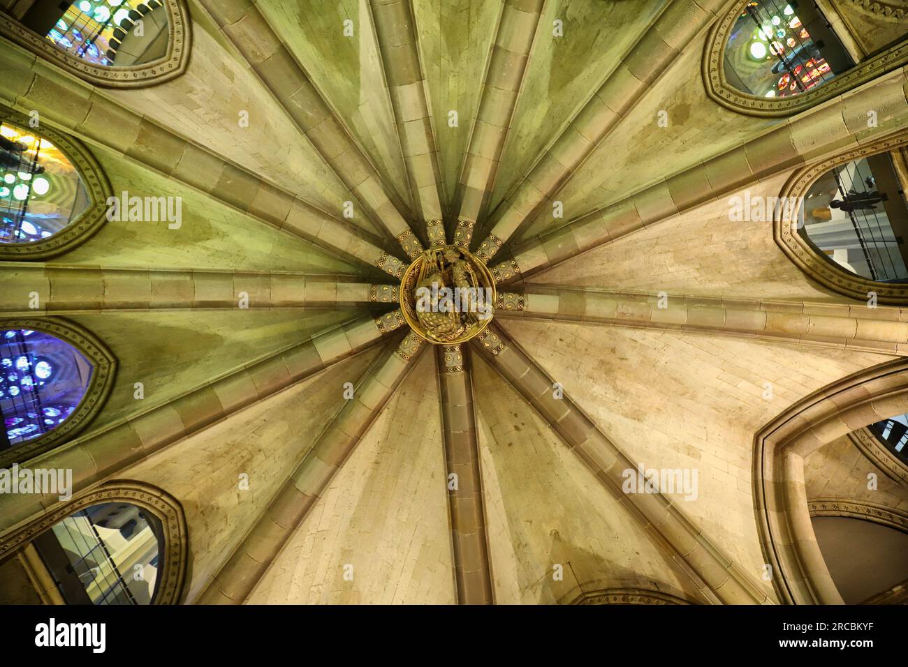 Barcelona, Spain, June 2023, detail of the crypt of the Sagrada Familia ...