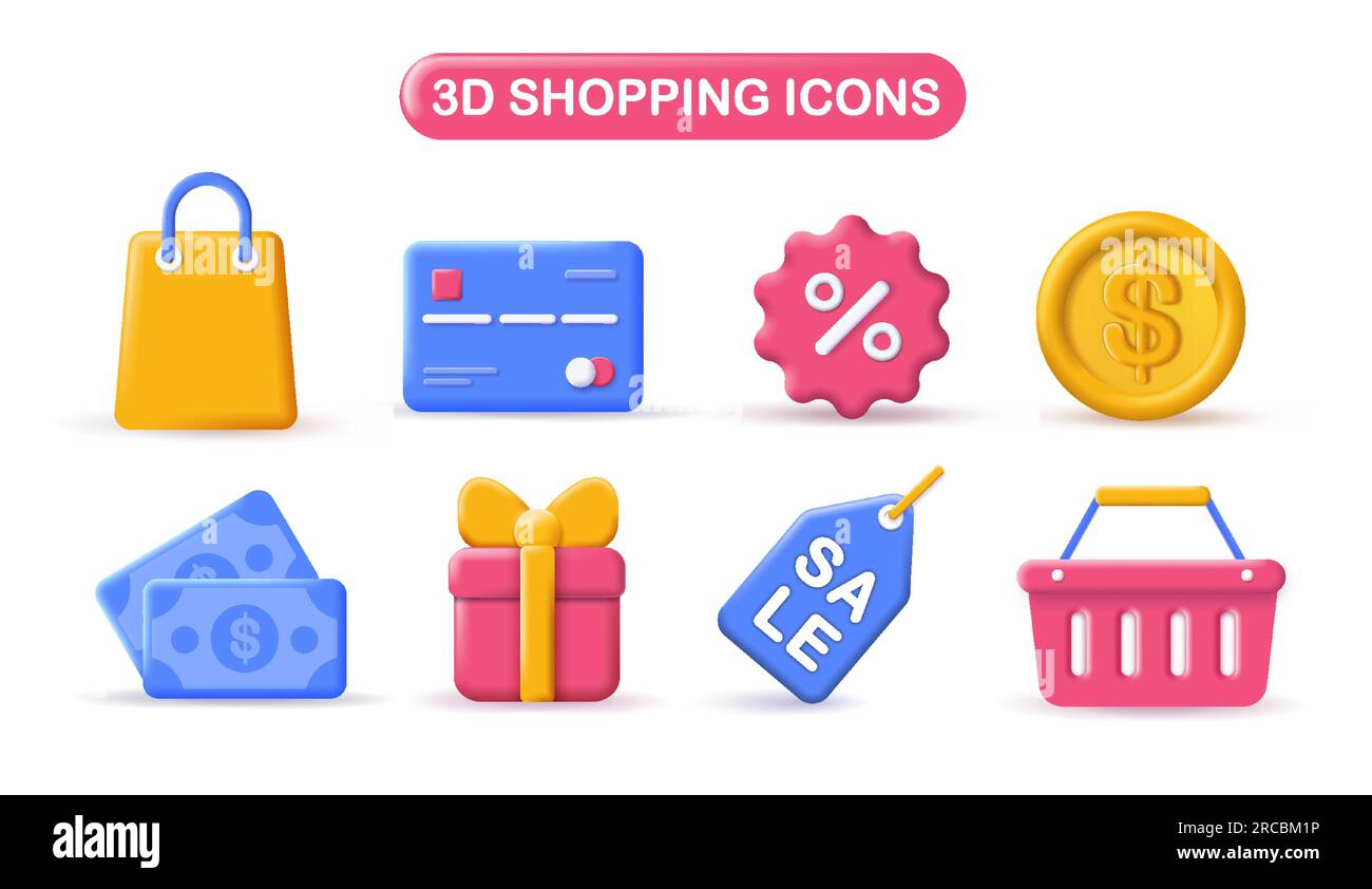 3D shopping icons set Stock Vector Image & Art - Alamy