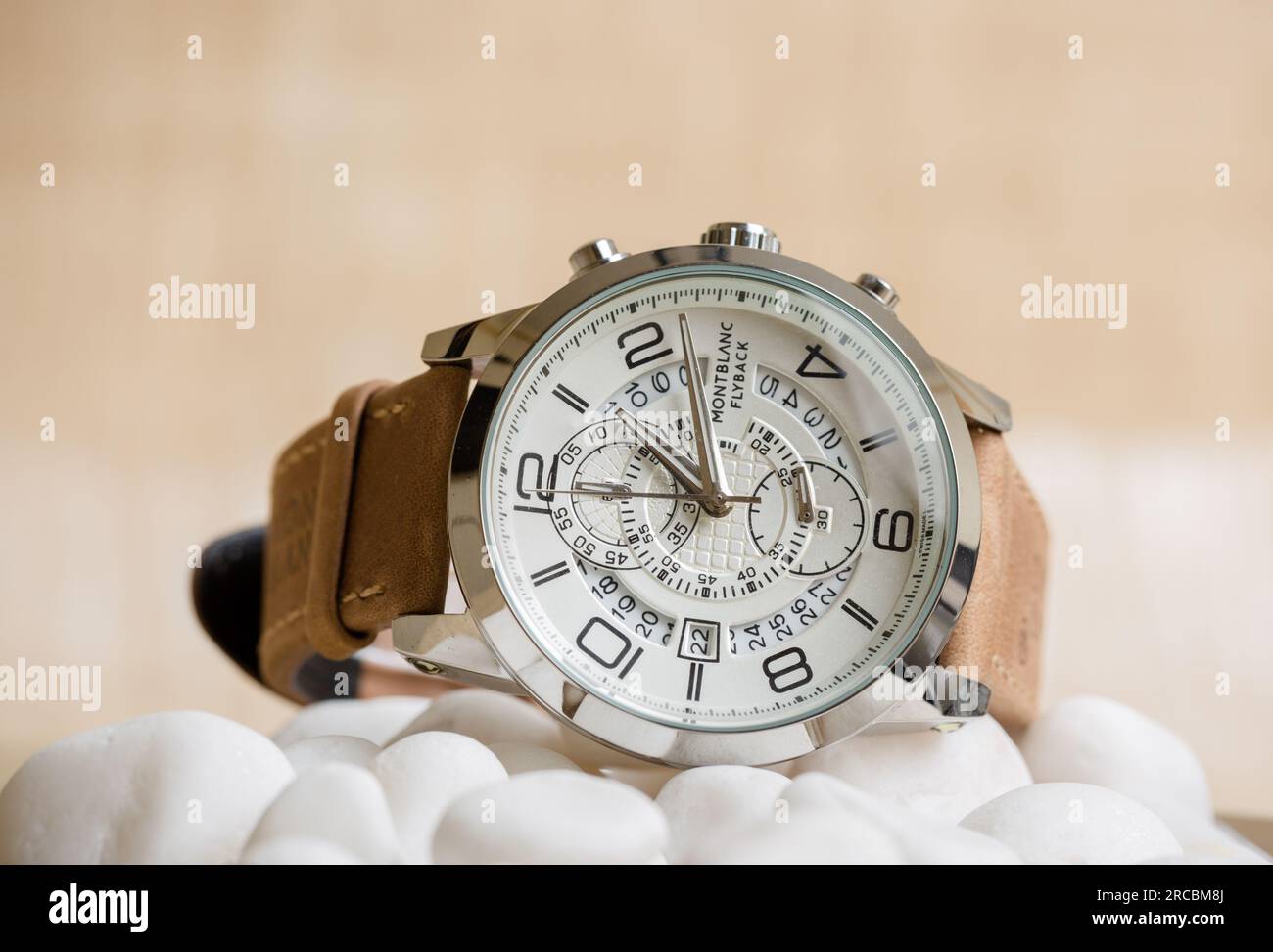 Hand wrist watch chronograph classic designer time clock Stock Photo ...