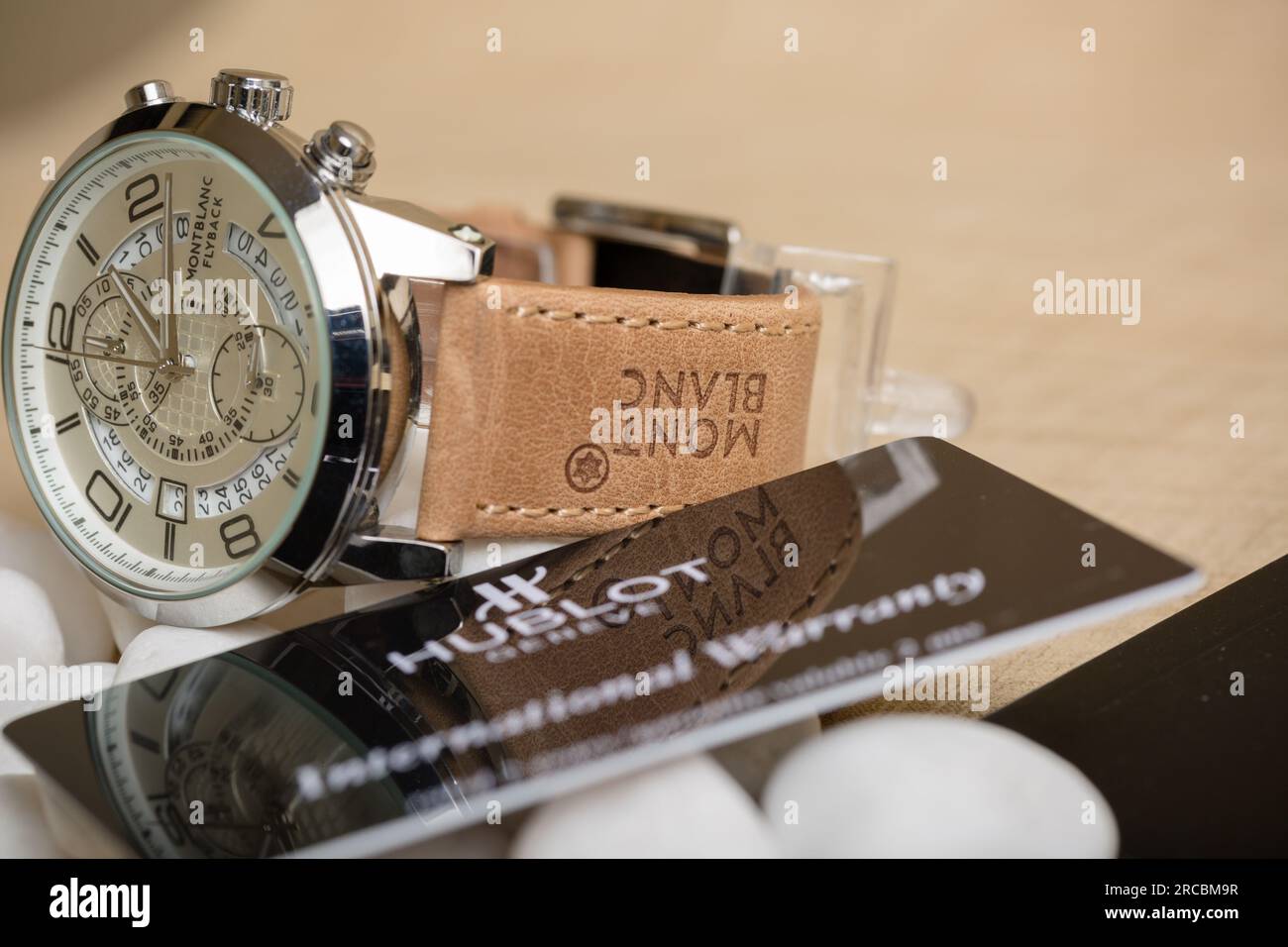 Hand wrist watch chronograph classic designer time clock Stock Photo ...