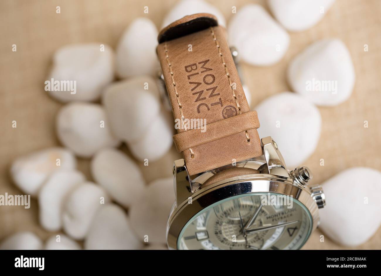Hand wrist watch chronograph classic designer time clock Stock Photo ...