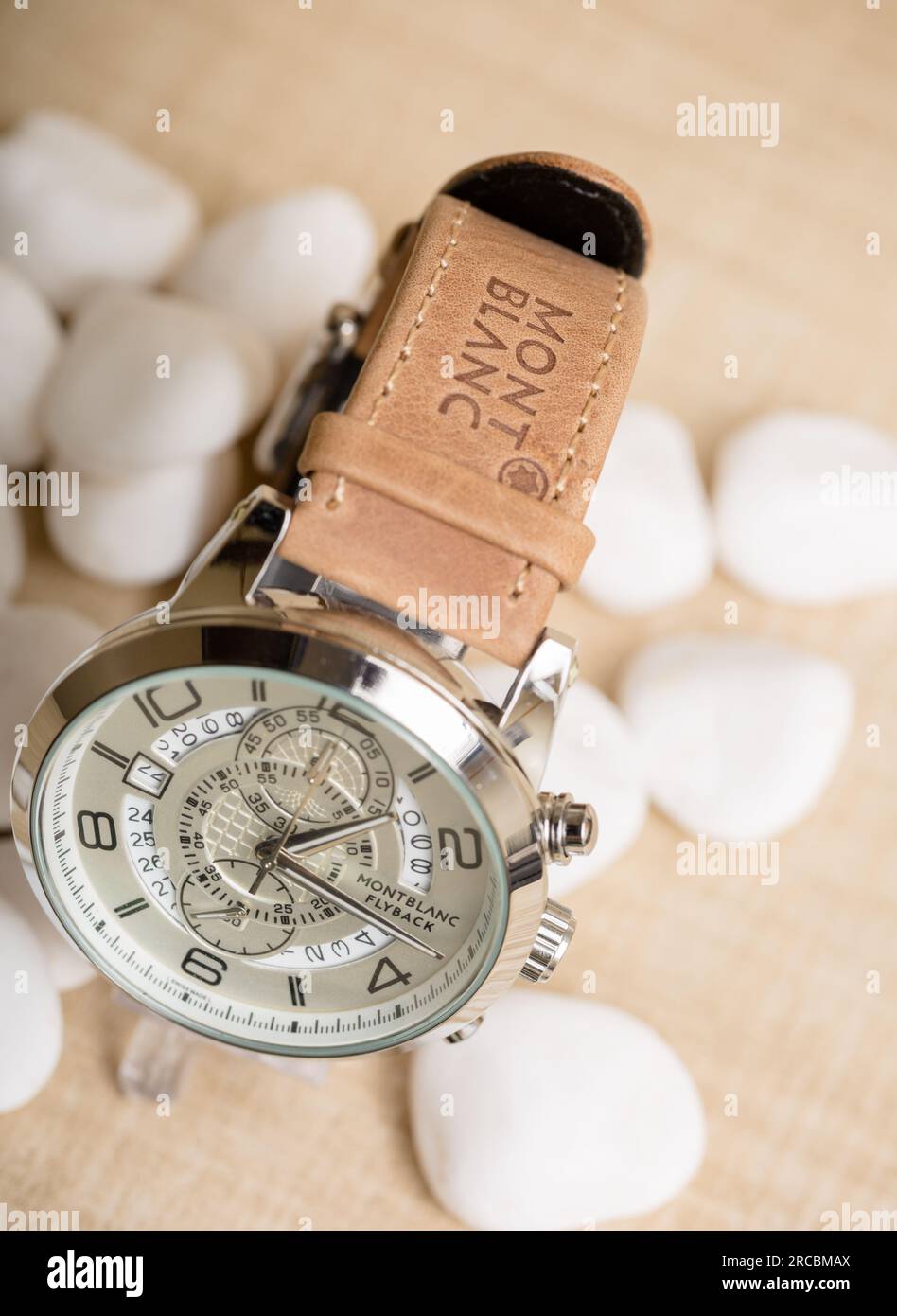 Hand wrist watch chronograph classic designer time clock Stock Photo ...