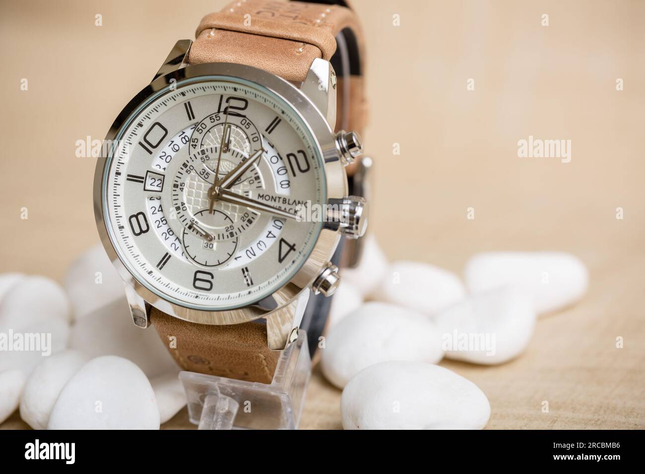 Hand wrist watch chronograph classic designer time clock Stock Photo ...