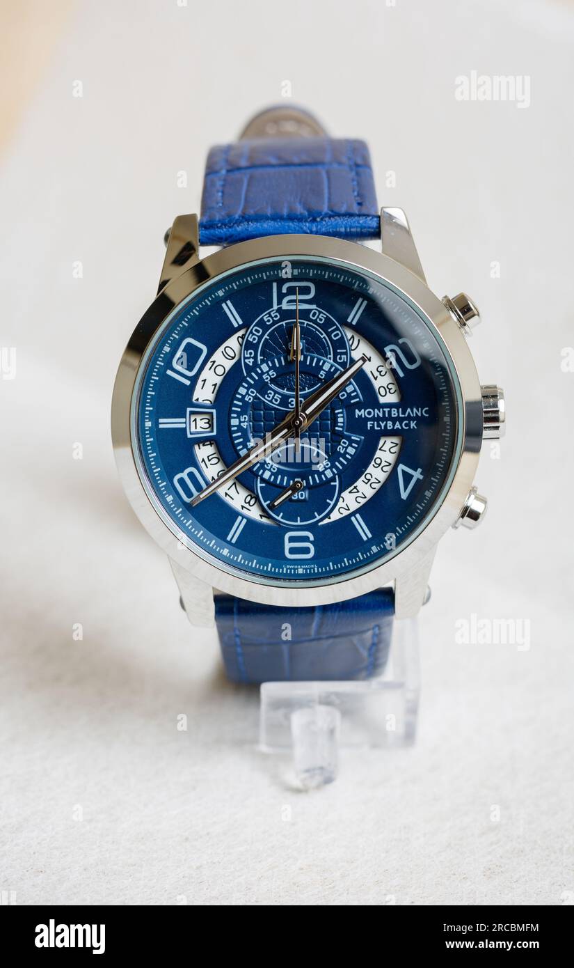 Hand wrist watch chronograph classic designer time clock Stock Photo ...