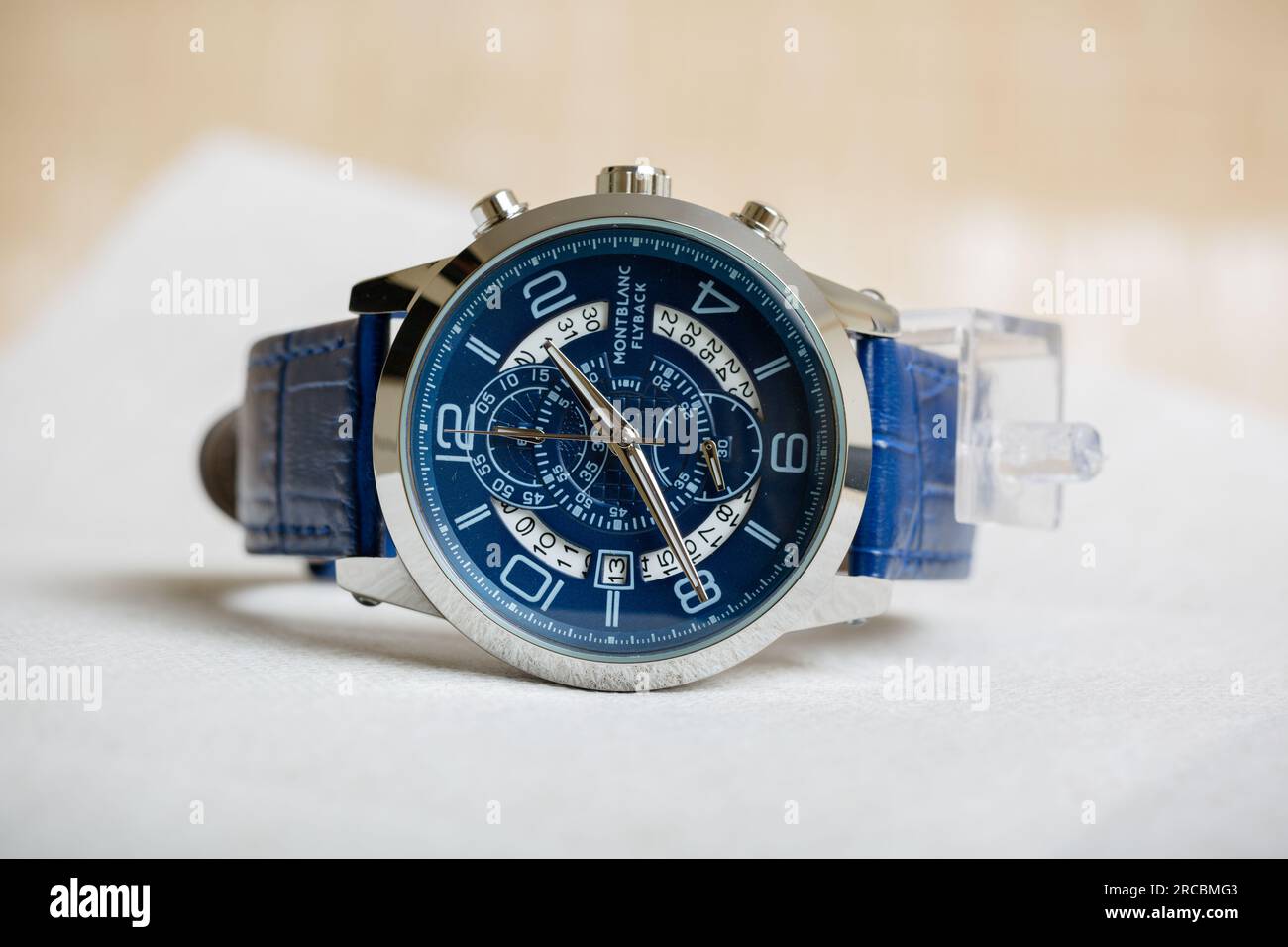 Hand wrist watch chronograph classic designer time clock Stock Photo ...