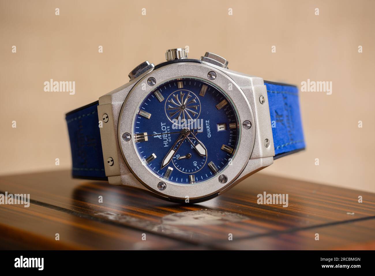 Hand wrist watch chronograph classic designer time clock Stock Photo ...