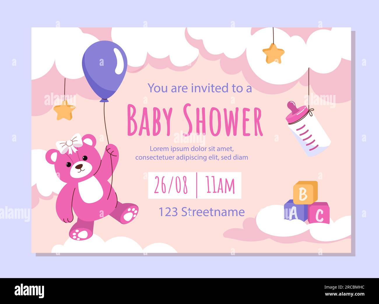 Baby shower pink invitation template Stock Vector Image & Art - Alamy