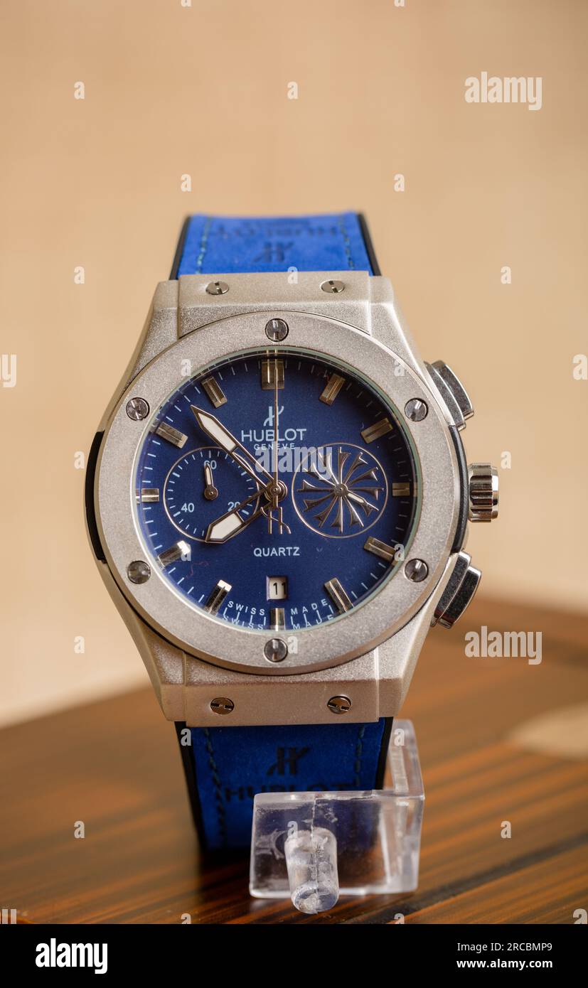 Hand wrist watch chronograph classic designer time clock Stock Photo ...