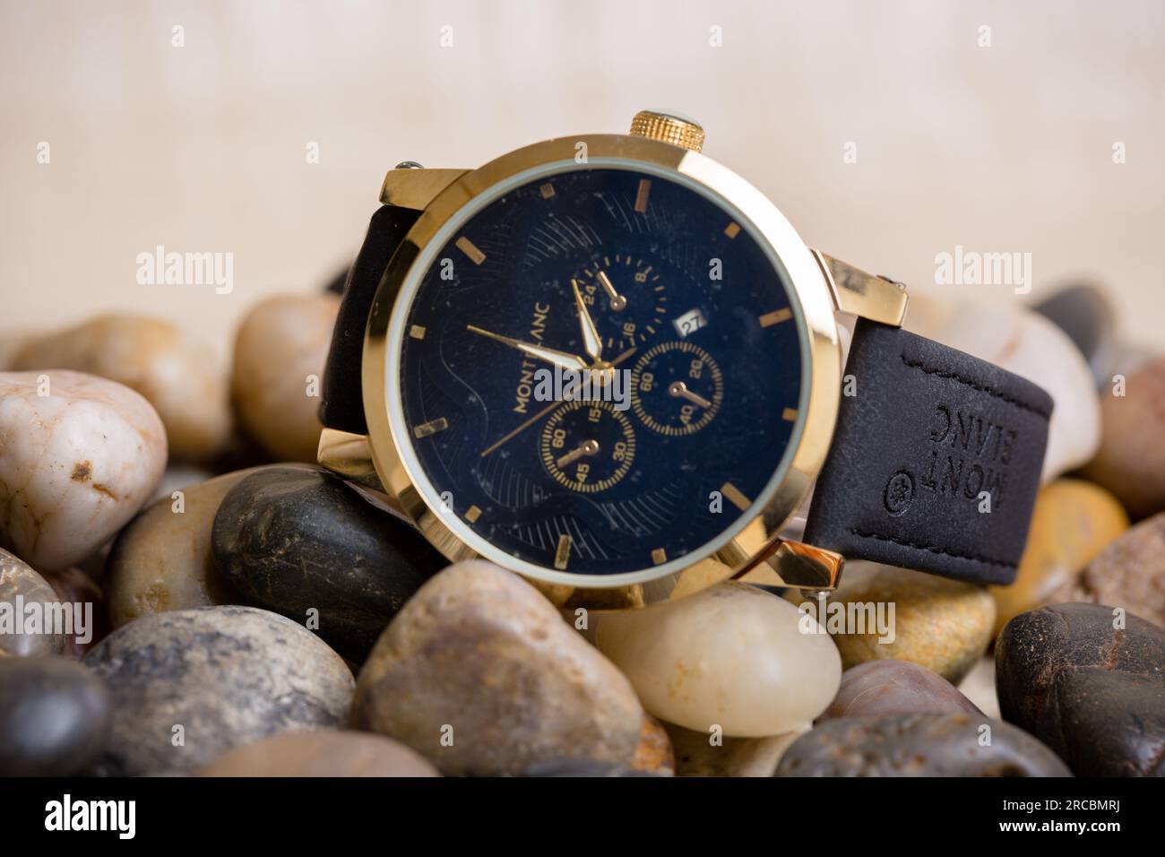 Hand wrist watch chronograph classic designer time clock Stock Photo ...