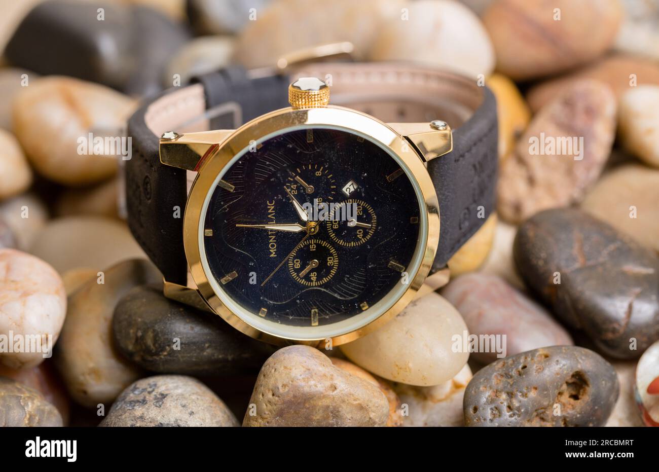 Hand wrist watch chronograph classic designer time clock Stock Photo ...