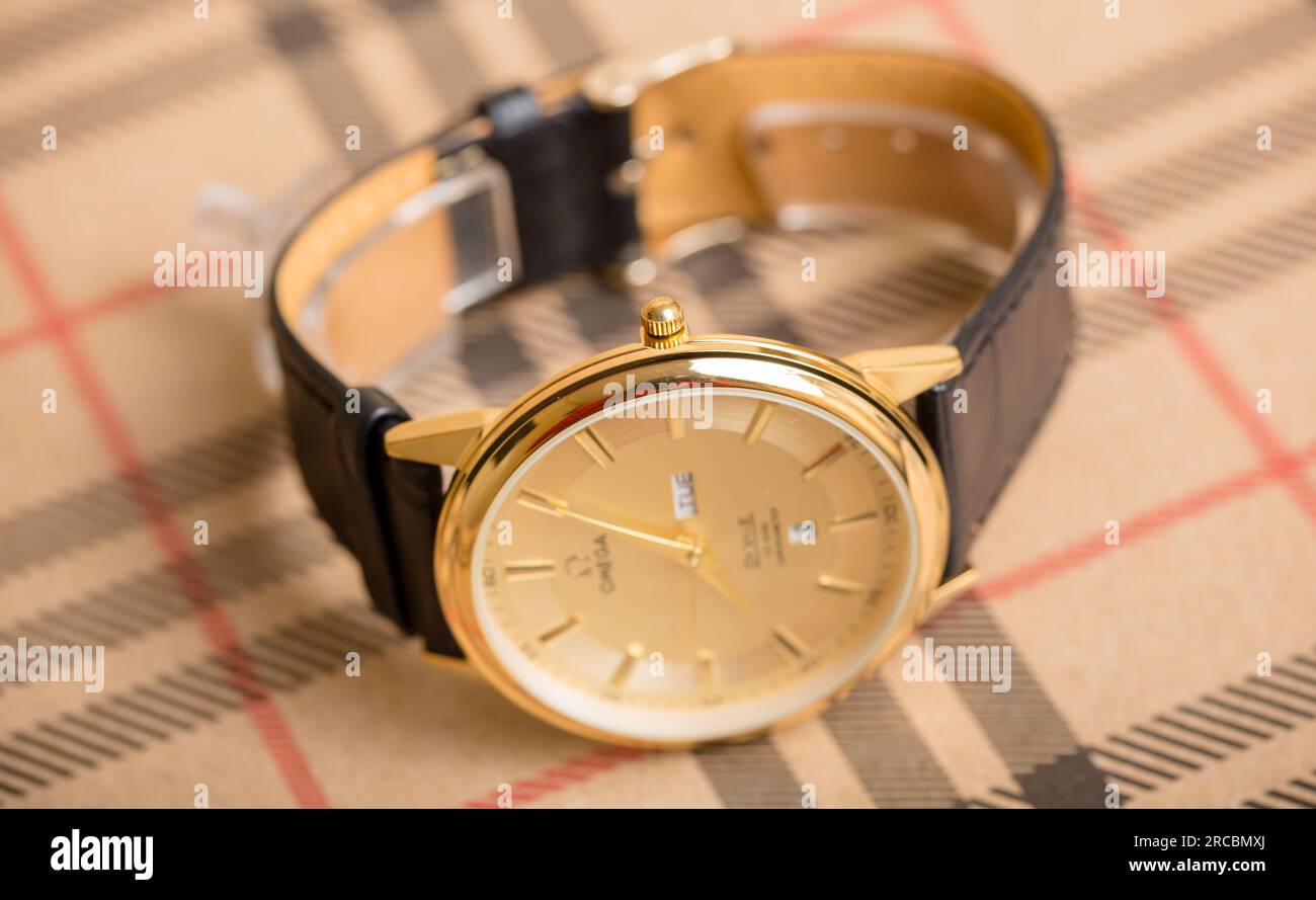 Hand wrist watch chronograph classic designer time clock Stock Photo ...
