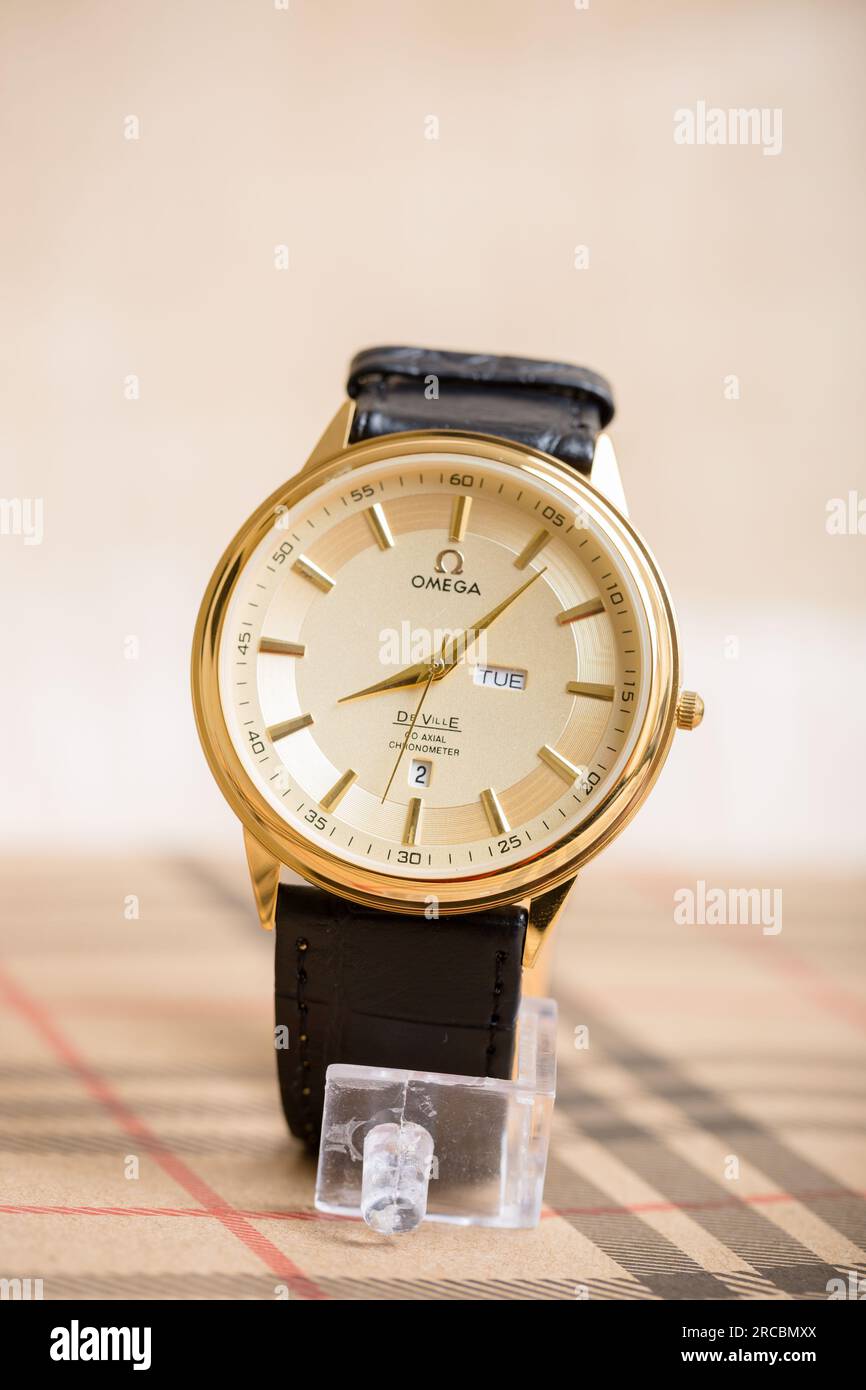 Hand wrist watch chronograph classic designer time clock Stock Photo ...