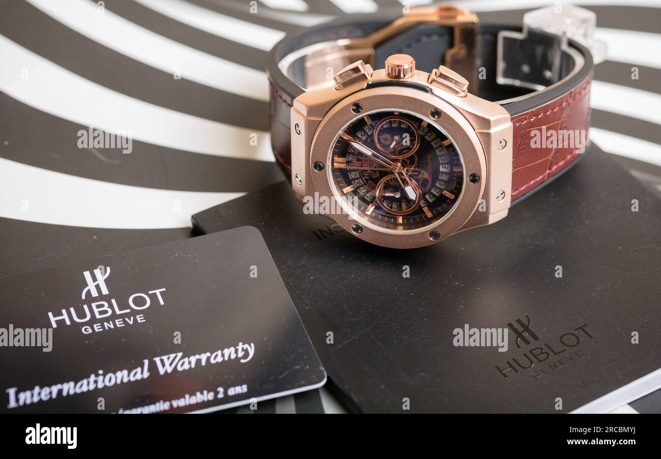 Hand wrist watch chronograph classic designer time clock Stock Photo ...