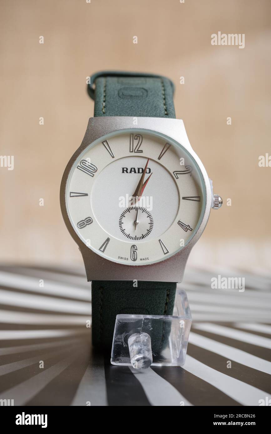 Hand wrist watch chronograph classic designer time clock Stock Photo ...