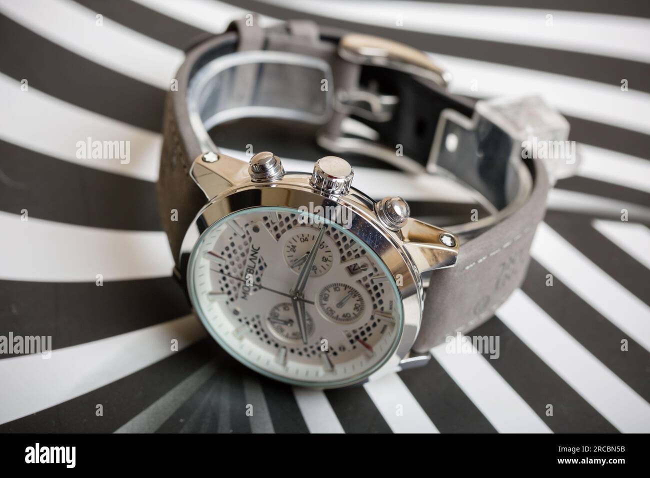 Hand wrist watch chronograph classic designer time clock Stock Photo ...