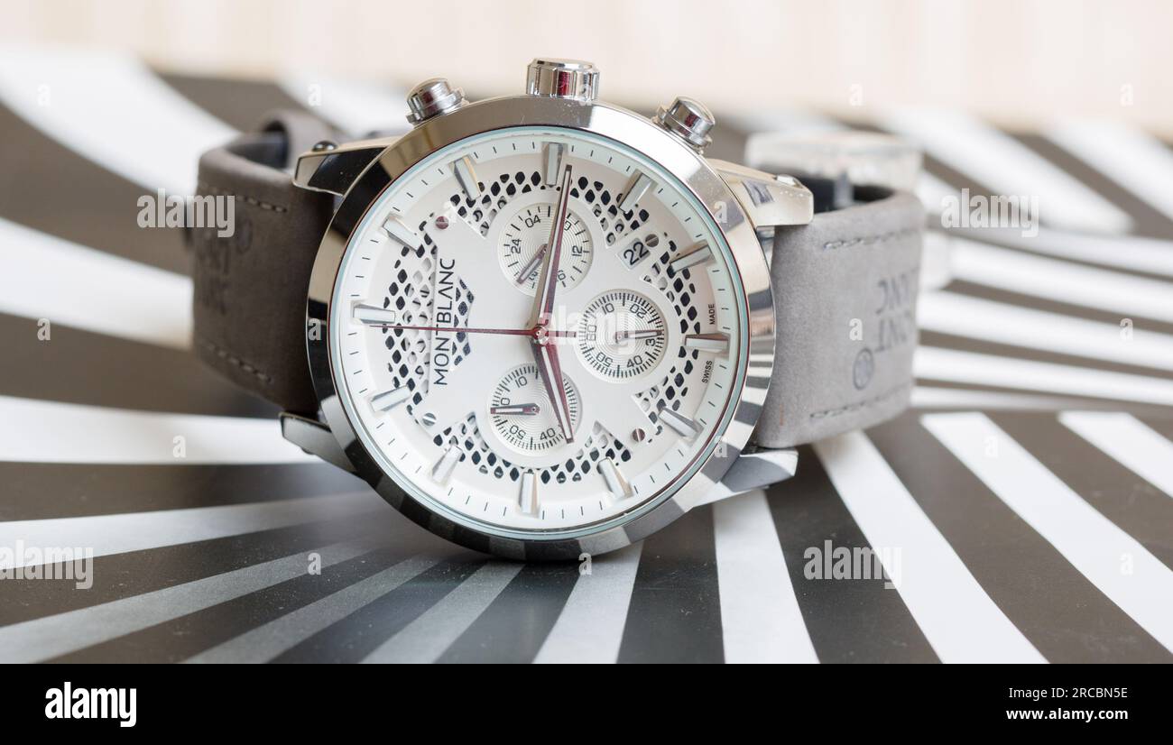 Hand wrist watch chronograph classic designer time clock Stock Photo ...