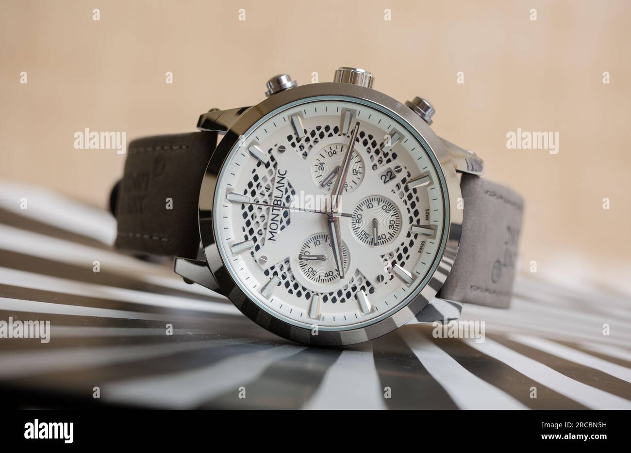 Hand wrist watch chronograph classic designer time clock Stock Photo ...