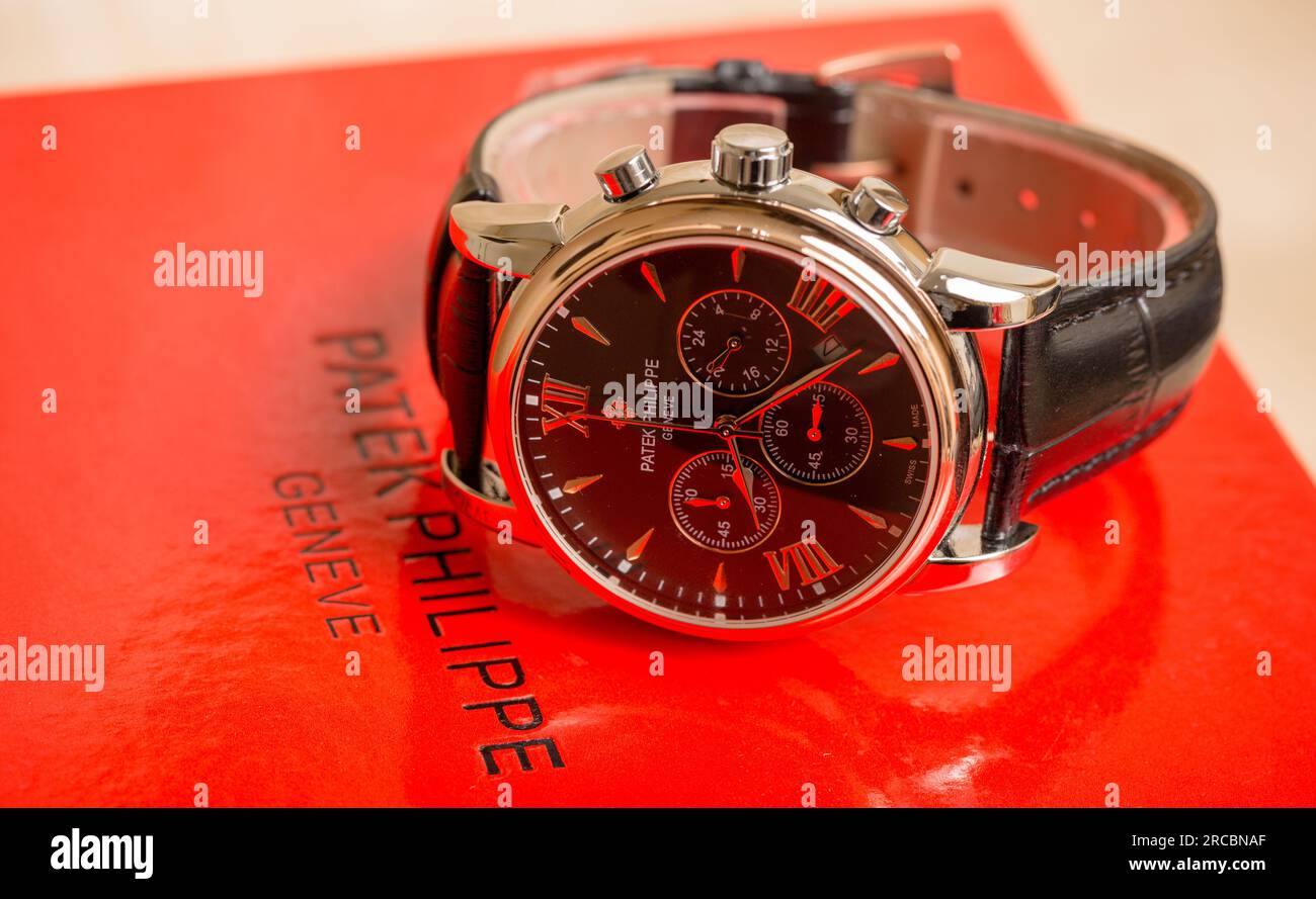 Hand wrist watch chronograph classic designer time clock Stock Photo ...