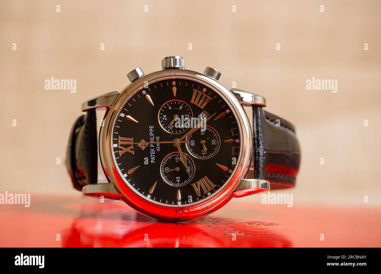 Hand wrist watch chronograph classic designer time clock Stock Photo ...